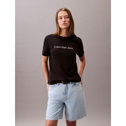 T-Shirt Calvin Klein Jeans "A- INST. LOGO CLASSIC TEE SS", Damen, Gr. L (42), schwarz, Jersey, Obermaterial: 100% Baumwolle, unifarben, regular fit hüftlang, Rundhals, Shirts T-Shirt, mit Logoschriftzug