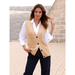 Strickweste Inspirationen, Damen, Gr. 54, braun (camel), 86% Polyacryl, 14% Wolle, unifarben, Westen Strickweste