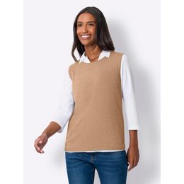 Stricktop Heine, Damen, Gr. 36, braun (camel), 50% Viskose, 28% Polyester, 22% Polyamid, unifarben, Rundhals, Tops Stricktop