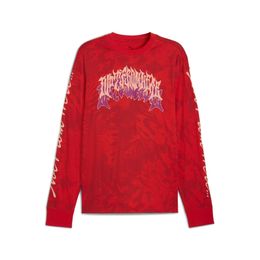Trainingsshirt Puma "LaMelo Supernova Langarmshirt mit Print Herren", Damen, Gr. M, rot aop, Obermaterial: 100% Baumwolle; Rippe: 29% Polyester, 71% Baumwolle, mehrfarbig, oversize, Rundhals, Shirts