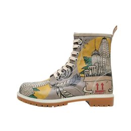 Schn&uuml;rboots DOGO "Long Boots Schn&uuml;rstiefel Fragile Damen Stiefeletten, Longe", Damen, Gr. 36, Normalschaft, grau, Lederimitat, Schuhe Schn&uuml;rboots, Handgefertigt