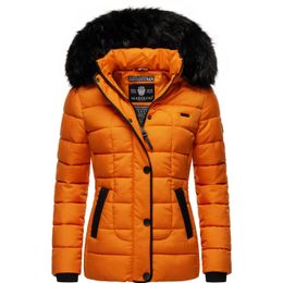 Steppjacke Marikoo "Unique", Damen, Gr. S (36), orange (dunkelorange), Oberstoff: 100% Polyester, Futter: 100% Polyester, Wattierung: 100% Polyester, Ärmelfutter: 100% Polyester, Kunstpelz: 90% Polyacryl, 10% Polyester, figurbetont normal, Ärmel ohne Ärmelschlitz Rippstrickbündchen kontrastfarben, Jacken Steppjacke, modische Winterjacke mit Kunstpelz-Kapuze