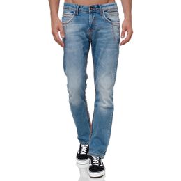 Straight-Jeans Rusty Neal, Herren, Gr. 30, L&auml;nge 34, blau, 98% Baumwolle, 2% Elasthan, unifarben, lang, Jeans Straight-Jeans, in modischer Used-Optik
