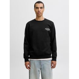 Jack & Jones Sweatshirt JACK & JONES "JJMAKOTO SWEAT CREW NECK", Herren, Gr. L, schwarz (schwarz print:small print), angeraute Sweatware, Obermaterial: 80% Baumwolle, 20% Polyester, bedruckt, regular fit, Rundhals, Rippbündchen, Sweatshirts