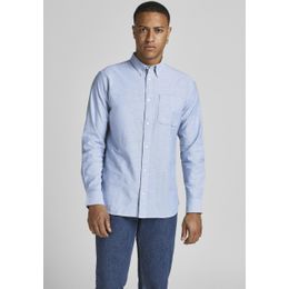 Jack & Jones Langarmhemd JACK & JONES "BROOK OXFORD", Herren, Gr. XS, N-Gr, blau (hellblau), Web, Obermaterial: 96% Baumwolle, 4% Elasthan, gemustert, slim fit, 1-Knopf-Manschette, Hemden, mit Button-Down Kragen