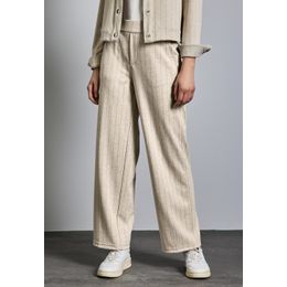 Stoffhose Street One, Damen, Gr. 44, L&auml;nge 30, beige (sheer beige meliert), Stoff, 70% Polyester, 26% Viskose, 4% Elasthan, gestreift, gerade lang, Hosen Stoffhose, mit seitlichen Einschubtaschen
