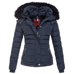 Steppjacke Navahoo "Chloe", Damen, Gr. XL (42), blau (navy), Obermaterial: 100% Polyester; Innenseite: 100% Polyester; Futter: 100% Polyester; Fellimitat: 90% Polyacryl, 10% Polyester, Jacken, hochwertige Winterjacke mit abnehmbarer Kapuze