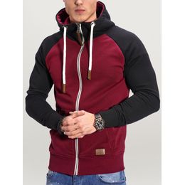 Sweatjacke behype "RAGLAN", Herren, Gr. S, rot (bordeaux), 70% Baumwolle, 30% Polyester, unifarben, ohne Ausschnitt, Sweatjacken Sweatjacke, mit Raglan-&Auml;rmeln