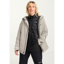 Skijacke Jack Wolfskin "FLOWLINE 3IN1 JKT W", Damen, Gr. L (42/44), beige (palesand), Außenjacke: Oberstoff: 100% POLYESTER; Futter 1: 100% POLYESTER ; Innenjacke: Oberstoff: 100% POLYESTER; Kontrastmaterial 1: 71% POLYAMID, 29% ELASTHAN; Füllung 1: 100% POLYESTER; Futter 1: 100% POLYESTER, Jacken Skijacke