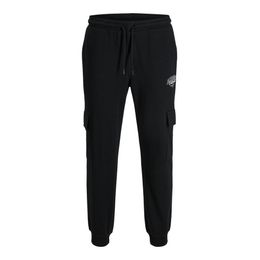 Jack & Jones Sweathose JACK & JONES "JPSTGORDON MAKOTO CARGO SWEAT PANTS", Herren, Gr. S, N-Gr, schwarz, Web, Obermaterial: 60% Baumwolle, 40% Polyester, bedruckt, straight fit knöchellang, Hosen