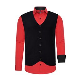 Langarmhemd Rusty Neal, Herren, Gr. 4XL, EURO-Gr&ouml;&szlig;en, rot (rot, schwarz), 60% Baumwolle, 37% Polyester, 3% Elasthan, unifarben, Hemden, mit Weste