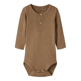 Langarmbody name it "NBMKAB LS BODY NOOS", Jungen, Gr. 56, N-Gr, toasted coconut, Feinripp, Obermaterial: 57% Baumwolle, 38% Modal, 5% Elasthan, unifarben, regular fit, Rundhals, Bodys
