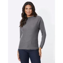 Fledermauspullover Classic Basics "Fledermauspullover", Damen, Gr. 46, grau (grau, meliert), 40% Viskose, 30% Polyamid, 25% Polyester, 5% Kaschmir, unifarben, Pullover