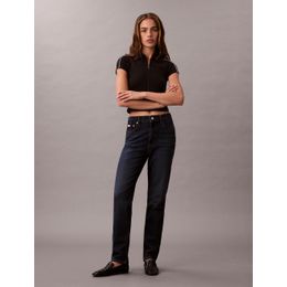 Mom-Jeans Calvin Klein Jeans "NEW MOM JEAN", Damen, Gr. 29, Länge 32, thompson, Denim/Jeans, Obermaterial: 99% Baumwolle, 1% Elasthan, gerade, unten schmal lang, Jeans, mit Markenlabel am Bund