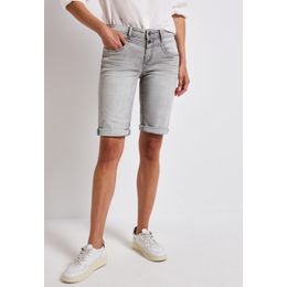 Bermudas Street One "Style Jane", Damen, Gr. 30, N-Gr, grau (light grau random washed), Denim/Jeans, Obermaterial: 63% Baumwolle, 25% Polyester, 10% Viskose, 2% Elasthan, unifarben, slim fit kniefrei, Hosen Bermudas, Sommerhose Jeans mit Slim Legs und Stretch