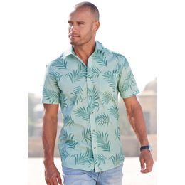 Hawaiihemd John Devin "Regular fit", Herren, Gr. XL (43/44), N-Gr, grün (hellgrün, grün), Web, Obermaterial: 100% Baumwolle, gemustert, regular fit, Rundhals, abgesteppte Kante, Hemden Hawaiihemd, Kurzarm, Freizeithemd mit Palmenprint aus reiner Baumwolle