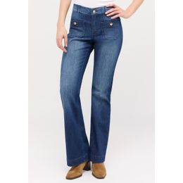 Bootcut-Jeans Angels "LENI FLARED SMART", Damen, Gr. 34, Länge 33, blau (blau used), Denim/Jeans, Obermaterial: 79% Baumwolle, 19% Polyester, 2% Elasthan, bootcut fit lang, Jeans, mit Comfort Stretch