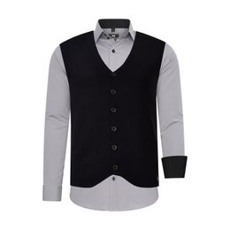 Langarmhemd Rusty Neal, Herren, Gr. 4XL, EURO-Gr&ouml;&szlig;en, grau (grau, schwarz), 60% Baumwolle, 37% Polyester, 3% Elasthan, unifarben, Hemden, mit Weste