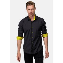 Langarmhemd Rusty Neal, Herren, Gr. 4XL, EURO-Gr&ouml;&szlig;en, schwarz (schwarz, gelb), 60% Baumwolle, 37% Polyester, 3% Elasthan, unifarben, Hemden, mit Weste und Krawatte