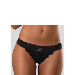 String Lascana "Premium Dessous", Damen, Gr. 32/34, schwarz, Spitze, Obermaterial: 90% Polyamid, 10% Elasthan, figurbetont, Unterhosen String, aus zarter Spitze mit feiner Zierschleife und Accessoire