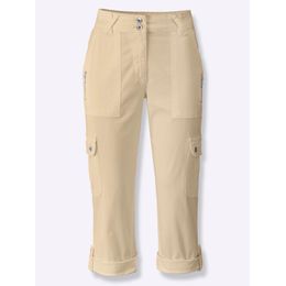 Cargohose Heine, Damen, Gr. 42, Normalgr&ouml;&szlig;en, beige, 98% Baumwolle, 2% Elasthan, unifarben, 7/8-L&auml;nge, Hosen Cargohose