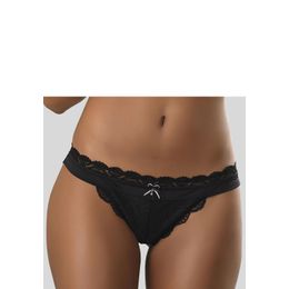 String Lascana "Premium Dessous", Damen, Gr. 36/38, schwarz, Spitze, Obermaterial: 90% Polyamid, 10% Elasthan, figurbetont, Unterhosen String, aus zarter Spitze mit feiner Zierschleife und Accessoire