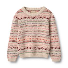 Strickpullover Wheat "Jaquard Pullover Olga", Jungen, Gr. 104, bunt (multi), Strick, Obermaterial: 100% Baumwolle, gestreift, normal normal, Rundhals, Pullover Strickpullover