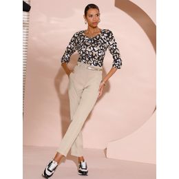 CR&Eacute;ATION L Schlupfbluse CREATION L, Damen, Gr. 42, beige (beige, schwarz, bedruckt), 100% Viskose, gemustert, Rundhals, Blusen Schlupfbluse
