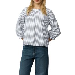 Schlupfbluse s.Oliver, Damen, Gr. 36, blau (blau stripe), Web, Obermaterial: 50% Baumwolle, 50% Viskose, gestreift, regular fit taillenbedeckt, U-Boot-Ausschnitt, Manschette, Blusen Schlupfbluse, mit Streifen-Muster und gro&szlig;er Schleife am R&uuml;cken