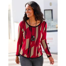 Rundhalspullover Inspirationen "Pullover", Damen, Gr. 36, rot (camel, rot, gemustert), 50% Baumwolle, 50% Polyacryl, gemustert, mehrfarbig, Pullover Rundhalspullover
