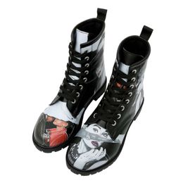 Schn&uuml;rboots DOGO "Long Boots Schn&uuml;rstiefel Go Back To Being Yourself Black Damen", Damen, Gr. 37, Normalschaft, schwarz, Lederimitat, Schuhe Schn&uuml;rboots, Handgefertigt