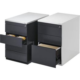 Mauser Schubladencontainer, HxT 720 x 800 mm, 2 Materialsch&uuml;be, 1 H&auml;ngeregistratur, reinwei&szlig; / wei&szlig;aluminium / Ahorn