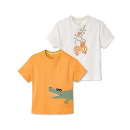 Tchibo - 2 Kinder-T-Shirts - Jungen - Gr. 122/128 - orange/print