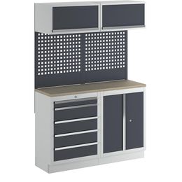 Werkstattschranksystem mit Fl&uuml;gelt&uuml;r- und Schubladenunterschrank, BxT 1360 x 460 mm, lichtgrau / anthrazitgrau kaiserkraft