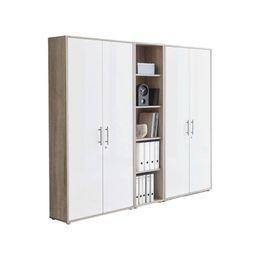 Mid.you Aktenschrank Office Edition - SW Set 10, Wei&szlig;, Sonoma Eiche, Holzwerkstoff, 12 F&auml;cher, 213x186x33 cm, erweiterbar, abschlie&szlig;bar, Arbeitszimmer, Aktenschr&auml;nke