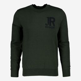 John Richmond Dunkelgrüner Pullover mit gesticktem Logo