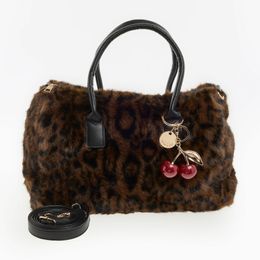 Braune Henkeltasche aus Kunstfell mit Leopardenmuster