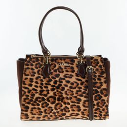 Braune Henkeltasche aus Wildleder mit Leopardmuster
