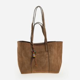 Braune Tote Bag aus Wildleder mit Kosmetiktasche