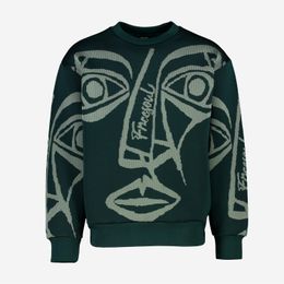 Freesoul Dunkelgrüner Pullover mit Gesichtsmotiv