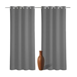 2er Set Ösenvorhang Voile 245 cm dunkelgrau transparent - Farbe: Dunkelgrau
