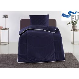 Steppbett + Kopfkissen my home, blau, Bezug: 100% Polyester, Bettwaren-Sets, "Microlux, Bettdecke 135x200 cm, 155x220 cm", Set mit Kissen 40x80 cm,