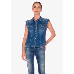 Damen Jeansweste "ATHENA", blau, Gr. XS, Le Temps Des Cerises, 98% Baumwolle, 2% Elasthan, Westen, mit durchgehender Knopfleiste
