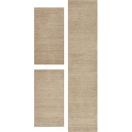 Bettumrandung Theko, H:14mm, beige, Obermaterial: 100% Wolle, Schlafzimmer, Bettumrandungen, "Gabbeh Uni, Handweb Teppich, meliert, reine Wolle",