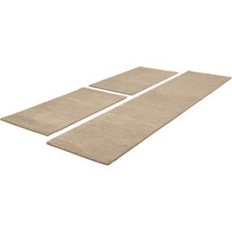 Bettumrandung Theko, H:14mm, beige, Obermaterial: 100% Wolle, Schlafzimmer, Bettumrandungen, "Gabbeh Uni, Handweb Teppich, meliert, reine Wolle",