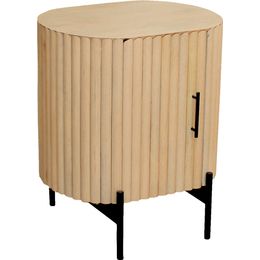 Nachtkommode Sit, B:50cm H:60cm T:40cm, beige, Massivholz, Metall, Sideboards, Lamellen-Design im Retro Stil