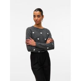 V&eacute;ro Moda VERO MODA Damen Rundhalspullover "VMDOFFY INTARSIA LS O-NCK PULLOV GA NOOS", wei&szlig;, Gr. M, gemustert, Strick, Obermaterial: 94% Polyester, 3%