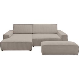 Polsterecke OTTO HOME, B:284cm H:90cm T:135cm, beige, 100% Polyester, Sofas, "SHERWOOD XXL tief, L-Form, Schlaffunktion, Bigsofa, Cord, Leinenoptik",