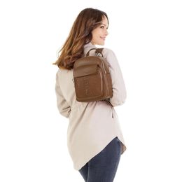 CLUTY Damen Cityrucksack, braun, Leder, Rindsleder, Rucks&auml;cke, echt Leder, Made in Italy