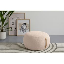 Hocker s.Oliver, B:65cm H:35cm T:65cmbeige, 93% Polyester, 6%Acryl, 1%Baumwolle, Garten, Hocker, "Finnian, moderner Designhocker mit Lederriemen,